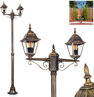 HOFSTEIN Außenwegeleuchte Hongkong, Wegeleuchte aus Metall/Glas in Schwarz-Goldfarben/Klar, Kandelaber in antikem Look, Höhe max. 220 cm, Gartenbeleuchtung IP4