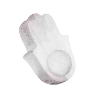 NKlaus Selenit Teelichthalter 4 x 11 x 7 cm - Hamsa/Fatima Hand Kerzenhalter aus Kristall, spirituelles Schutzsymbol aus Naturstein für Deko, Ritual & Achtsa