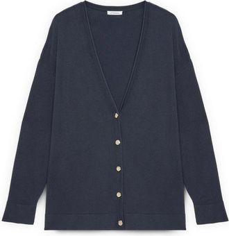 Fiorella Rubino Femme, Pulls, Bleu, Taille: 38 FR Cardigan &agrave; Col en V avec Boutons