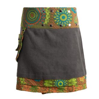 vishes Alternative Bekleidung - Damen Warmer Wickelrock Rock zum Wickeln mit Druckkn&ouml;pfen Mandalas Olive 40-48