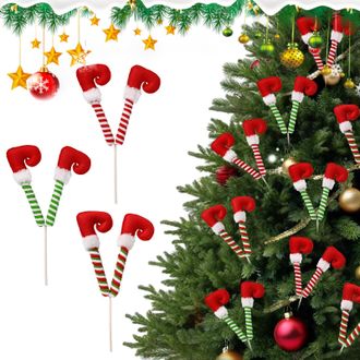 Generic 12 Zoll Elfenfuß-Baumschmuck - Set mit 3 Weihnachtsbeindekorationen, gestreifte Plüsch-Hängeaccessoires mit Schnur, niedliche, neuartige Weihnachtsdek