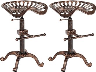 Clp 2er Set Barhocker Butch mit Gusseisernem Sitz und Fußstütze I Thekenhocker mit Metallgestell Und höhenverstellbarem Sitz, Farbe:Bronze