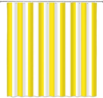 Generic Rideau de Douche Anti Moisissure 180x200 Rayures Jaunes Rideau de Douche Tissu Imperm&eacute;able Lavable Rayures Blanches 3D Rideaux Baignoire Salle de Bain
