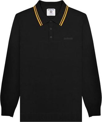 Lambretta Polo &agrave; col boutonn&eacute; &agrave; manches longues pour homme, noir/or, XL