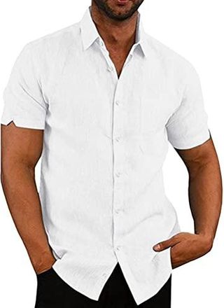 Onsoyours Chemise &agrave; Manches Courtes pour Hommes D&eacute;t&eacute; Classique Chemise Boutonn&eacute;e L&acirc;che D&eacute;contract&eacute;e Cool Et Confortable Blanc S