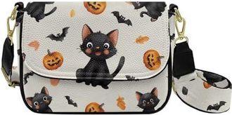 Hugs Idea Sac à main à bandoulière en cuir synthétique pour femme, cadeau dHalloween, Citrouille Hallowen Chat Noir, Taille unique