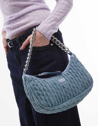 Tommy Jeans Schultertasche aus gerafftem Jeansstoff mit Kettenhenkel-Blau