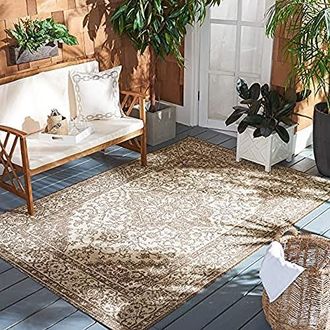 Safavieh Medaillon Teppich für Drinnen & Draussen - Beachhouse Collection, Kurzer Flor, Creme und Beige, 79 X 152 cm