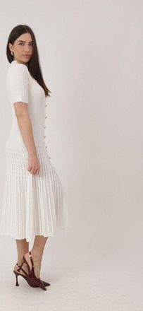 Elara Midikleid Midi Strickkleid Damen mit Polokragen & eleganter Knopfleiste