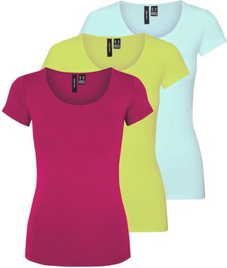 Vero Moda Damen VMMAXI My Soft SS U-Neck GA 3Pack, Bright Rose, Wild Lime, Dusty Aqua, XXL