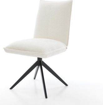 DELIFE Drehstuhl Lelio-Flex Boucl&eacute; Soft Beige Kreuzgestell breit Schwarz 360&deg; drehbar Wippfunktion Taschenfederkern, Esszimmerst&uuml;hle