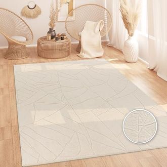 Paco Home Tapis Salon Chambre Adulte Poil Long Shaggy Motif Scandinave Motif Boho Motif Abstrait Pelucheux Lavable Beige, Dimension:160x220 cm