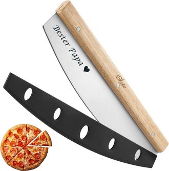Oleio Oleio Pizzaschneider Groß Profi Pizzamesser (Pizza Cutter) 35cm mit Holzgriff & Klingenschutz - Scharfes Pizza Wiegemesser effektiver als Pizzaroller 