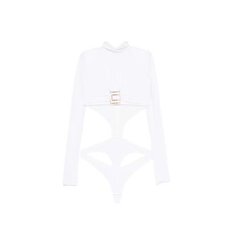 Elisabetta Franchi Body aus Jersey mit Logo-Applikation - - Tops - Damen - Wei&szlig; - M