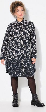 Ulla Popken Longbluse Longbluse Herzen A-Linie Hemdkragen Langarm