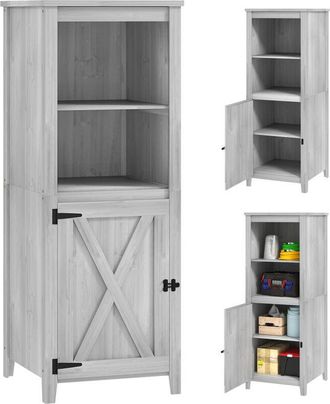 OUTSUNNY Gartenschrank Holz, Ger&auml;teschuppen wetterfest 60x60x160cm, Ger&auml;tehaus mit T&uuml;r, h&ouml;henverstellbar Ablagen, Abschlie&szlig;bar Ger&auml;teschrank