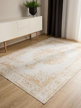 benuta Basic Tapis Salon George - Cr&egrave;me/Jaune 160x230 cm - Lavable - Rectangulaire Vintage, &Eacute;l&eacute;gant, R&eacute;tro pour Chambre, Couloir, Salle &agrave; Manger