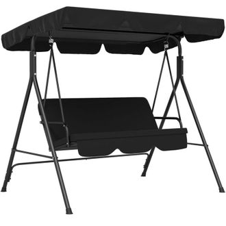 OUTSUNNY Balancelle de jardin 3 places toit r&eacute;glable coussins assise dossier acier polyester noir
