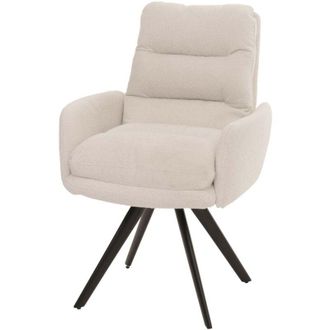 Hhg Neuwertig] Esszimmerstuhl HHG 481, K&uuml;chenstuhl Stuhl, drehbar Auto-Position Stoff/Textil Boucl&eacute; mvg cremewei&szlig;, mit Armlehne