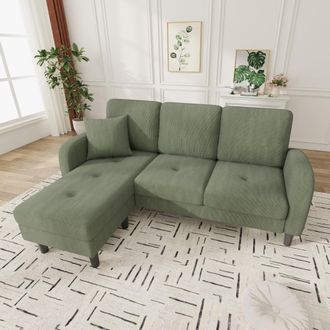 Merax L-f&ouml;rmiges Ecksofa 166x118x77 cm, 3-Sitzer Sofa mit Chaiselongue, Modulares Wohnzimmer-Sofa aus atmungsaktivem Cordstoff, Komfortables Apartment- und 
