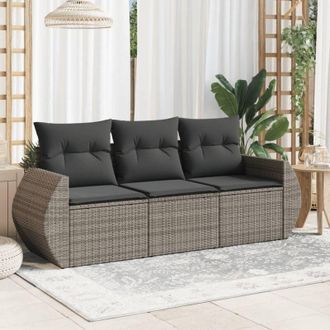 vidaXL 3-tlg. Garten-Sofagarnitur mit Kissen Grau Poly Rattan - Vidaxl