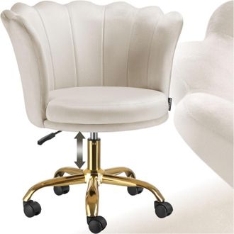 TecTake Tectake - Chaise de bureau r&eacute;glable en hauteur - Rembourrage mousse haute densit&eacute; - Rev&ecirc;tement velours cr&egrave;me/or - Roulettes doubles silencieuses