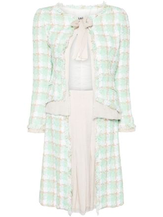Chanel Green Check Tweed Jacket and Skirt Suit Size 42