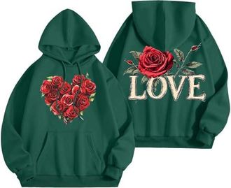 Generic Sweat &agrave; capuche &agrave; manches longues pour la Saint-Valentin 2026 pour femme (2), vert fonc&eacute;, XXL