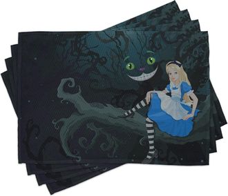 Abakuhaus Bunt Platzmatten, Fairytale Kinder, Waschbare Stoff Esszimmer Küche Tischdekorations Digitaldruck, Schwarz Petrolblau