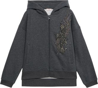 Oltre Femme, Sweatshirts et sweats &agrave; capuche, Gris, Taille: 42 FR SweaT-shirt ouvert avec application florale
