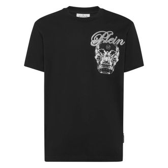 Philipp Plein Homme, Tops, Noir, Taille: 4XL T-Shirt Col Rond Glass Skull