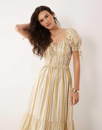 Miss Selfridge Maxikleid im Milchm&auml;dchen-Stil mit Korsettdetail und Vintage-Tapetenmuster-Mehrfarbig