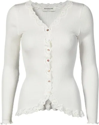 Rosemunde Strickjacke Babette Silk Cardigan mit Seide Vintage-Spitzenbesatz, Perlmuttknopfleiste, Langarm, Seidenmix
