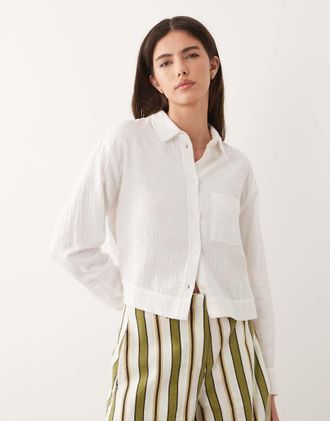 Nobody's Child Dune - Chemise courte en gaze &agrave; manches longues - Blanc