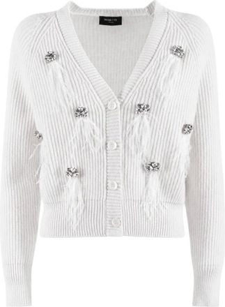 Nenette Cardigan c&ocirc;tel&eacute; orn&eacute; de plumes et de bijoux - Femme - Pulls - Blanc - Taille: 38 FR