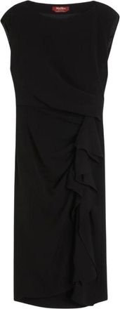 Max Mara Robe midi avec jupe portefeuille taille haute et volant asym&eacute;trique sur le devant - Femme - Robes - Noir - Taille: 46 FR