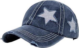 Generic Casquette de baseball en coton délavé avec motif étoile à cinq branches - Chapeau élégant à bord incurvé pour femme, bleu marine, taille unique