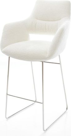 DELIFE Barstuhl Yago-Flex Boucl&eacute; Soft Beige Kufengestell Edelstahl Silberfarben Taschenfederkern, Barst&uuml;hle