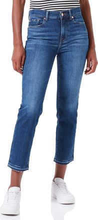 7 For All Mankind Damen The Straight Crop Slim Illusion With Let Down Hem Jeans, Dark Blue, 25W / 25L EU
