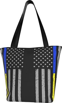 AOOEDM Mince bleu ligne dor drapeau sac fourre-tout r&eacute;utilisable femmes sac &agrave; main d&eacute;contract&eacute; sacs &agrave; bandouli&egrave;re pour faire les courses &eacute;picerie voyage &agrave; le