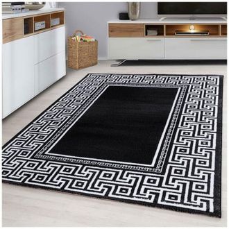 Allotapis Collection Tapis rectangle pour salon baroque à mèches courtes Stessy Noir 160x230