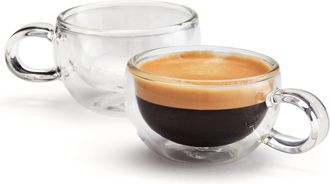 Judge Duo Form 2 Espressotassen aus Glas Doppelwandige Kaffeegl&auml;ser mit Henkel - Vakuumisolierte, Kunsthandwerklich Gefertigte, Hitzebest&auml;ndige Doppelwandig