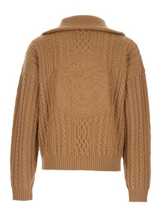 Versace Mens High-Neck Sweater Beige Virgin Wool Tops Top