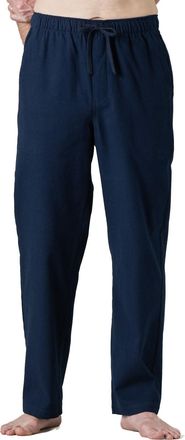 Lapasa Herren Schlafanzughose karierte Pyjamahose, Long Relaxhose Loungehose Freizeithose M39 W&auml;rmer, Baumwollflanell: Navy blau, 2XL