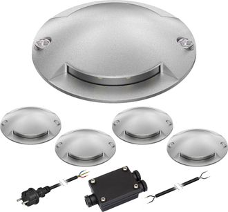 LEDs Com LED Bodenleuchte RUNDA f&uuml;r au&szlig;en, IP67, 2-flammig, aluminium, rund, 70mm &Oslash;, warmwei&szlig;, 5-er Set
