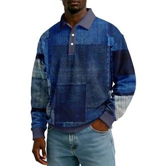 Generic Polo à manches longues pour homme - Col Henley - Style décontracté - Motif floral - Pour le tennis, le golf, Bleu foncé., XXL