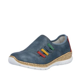 Rieker Slipper RIEKER, Damen, Gr. 41, dunkelblau, kombiniert, Lederimitat, Basic, Schuhe Slipper, Slip-on Sneaker, Schlupfschuh, Halbschuh mit bunten Stretch