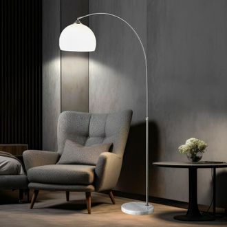 Globo Lighting Bogenleuchte Stehleuchte mit Marmorsockel Bogenstandleuchte mit Teleskop-Funktion wei&szlig;, h&ouml;henverstellbar, 1x E27, dm Sockel 29cm Gesamth&ouml;he 141-196cm