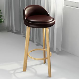 Generic Moderner, ergonomischer Barhocker mit PU-Lederbezug, Fu&szlig;st&uuml;tze und R&uuml;ckenlehne - 60 cm hoher K&uuml;chenstuhl aus orangefarbenem Holz f&uuml;r Esszimmer, Caf&eacute; u