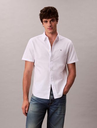 Calvin Klein Jeans Kurzarmhemd CALVIN KLEIN JEANS CLASSIC OXFORD SHIRT, Herren, Gr. L, N-Gr, brilliant wei&szlig;, Web, Obermaterial: 98% Baumwolle, 2% Elasthan, unifarben, kl